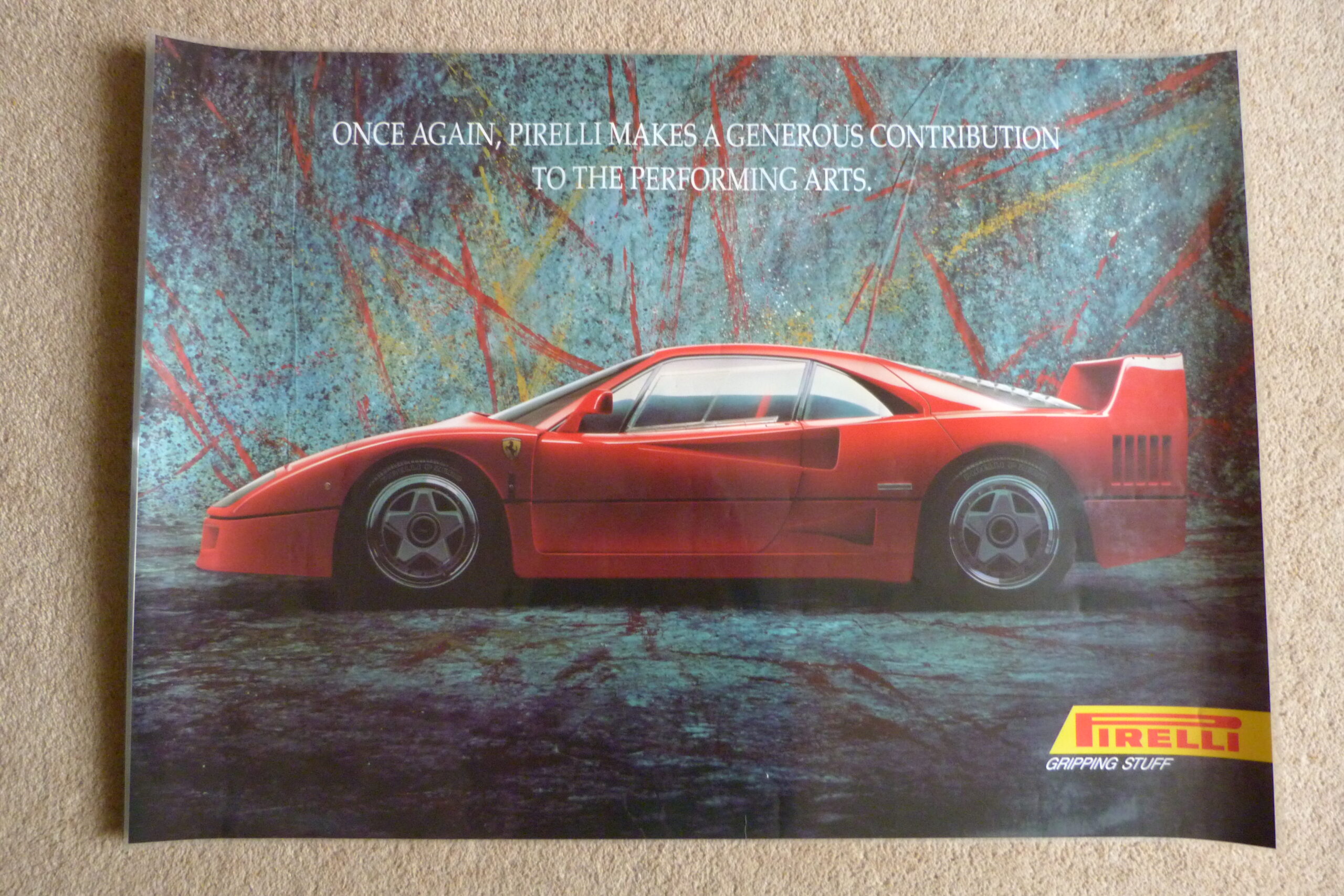 Ferrari F40 original period showroom poster by Pirelli | David Thomas ...